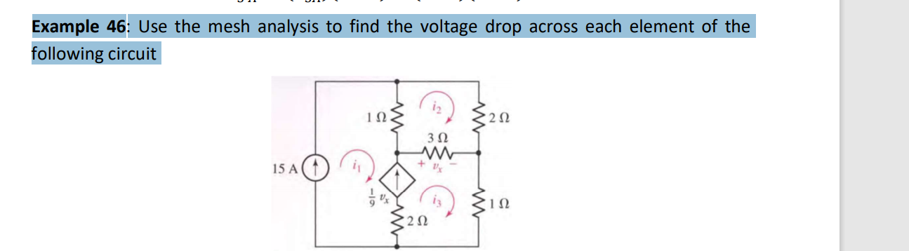 Solved Example 46: Use the mesh analysis to find the voltage | Chegg.com