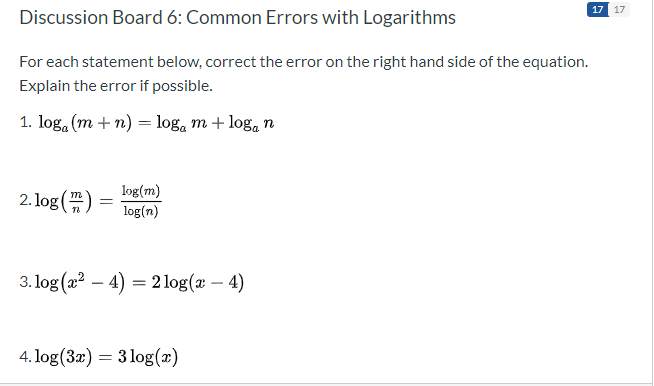 Solved 17 17 Discussion Board 6: Common Errors with | Chegg.com