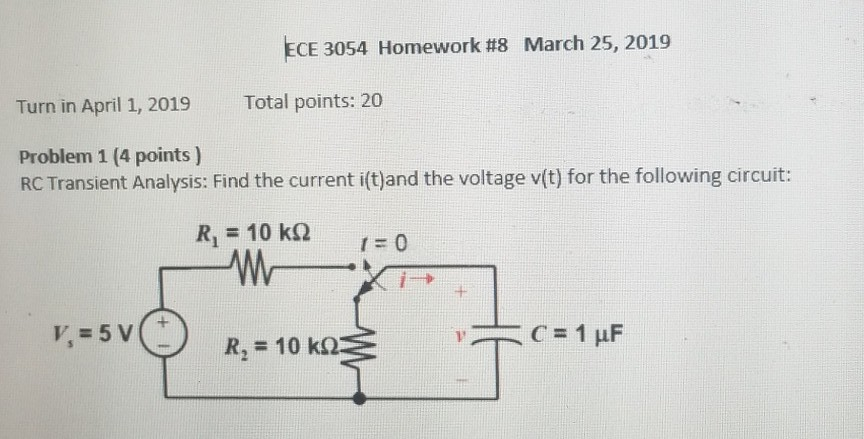 Solved RC Transient Analysis: Find the current i(t) and the | Chegg.com