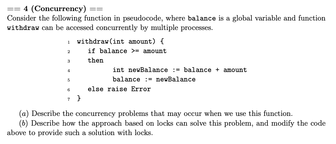 Solved ==4( Concurrency )== Consider the following function | Chegg.com Solved ==4( Concurrency )== Consider the following function | Chegg.com