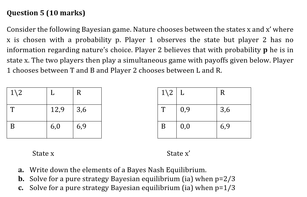 Question 5 (10 marks) Consider the following Bayesian | Chegg.com
