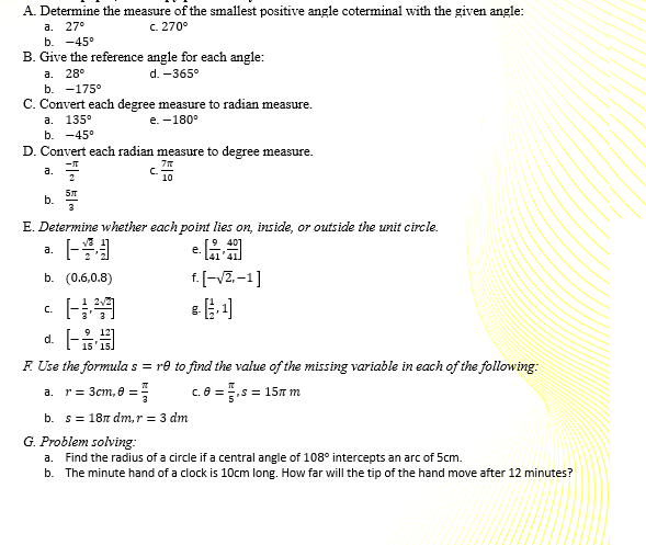 Solved A. Determine the measure of the smallest positive | Chegg.com