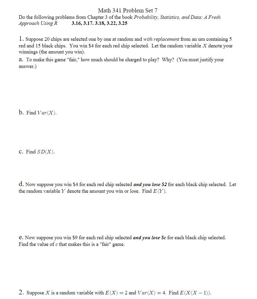 Solved Math 341 Problem Set 7 Do the following problems from | Chegg.com