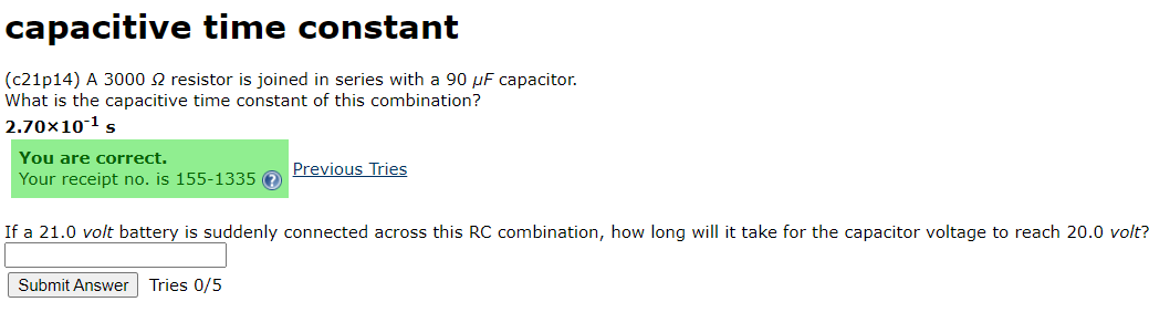 Solved capacitive time constant (c21p14) A 3000 s2 resistor | Chegg.com