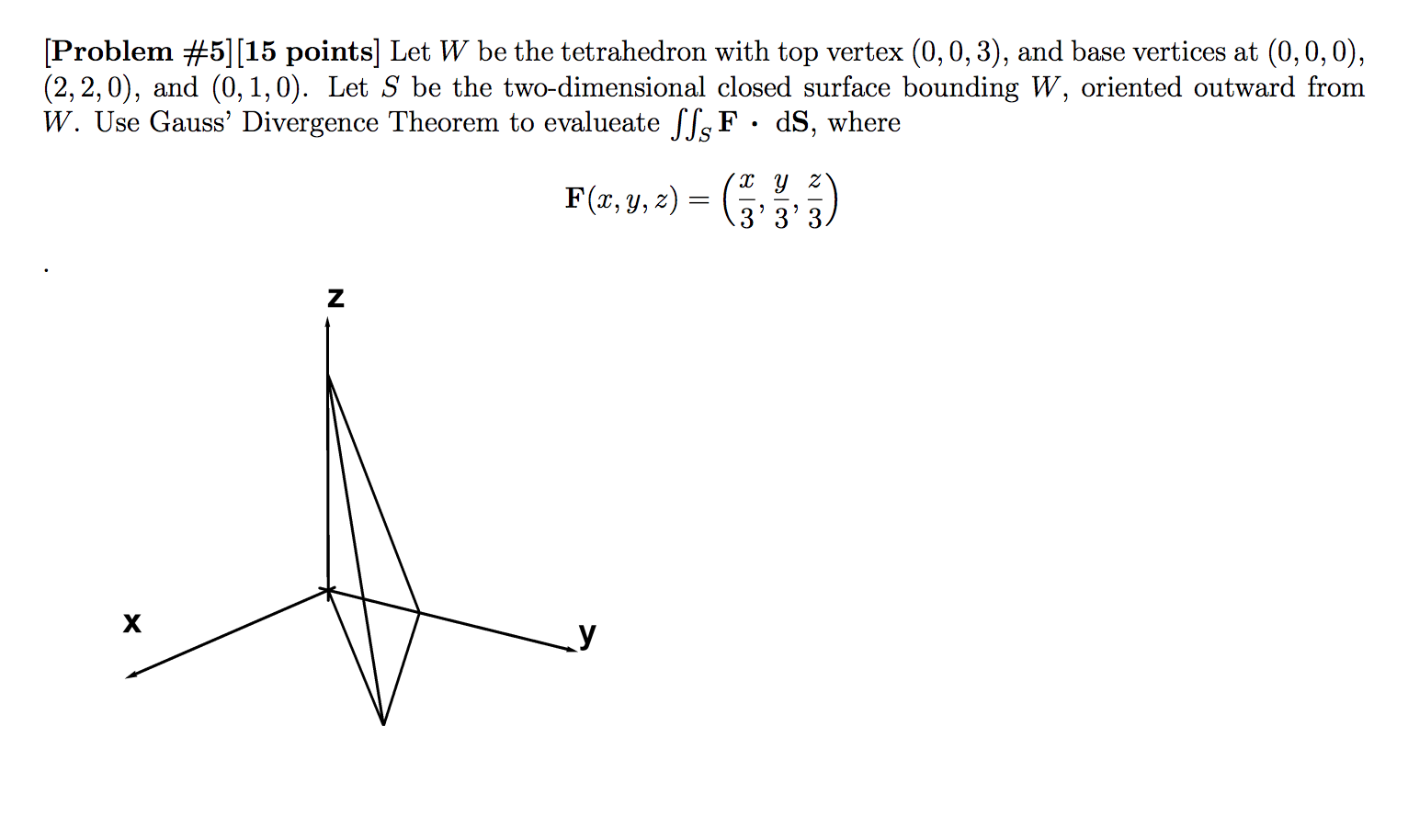 Solved [Problem #5][15 points] Let W be the tetrahedron with | Chegg.com
