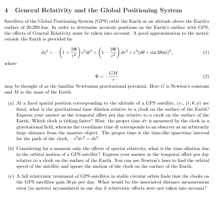 4 General Relativity and the Global Positioning | Chegg.com