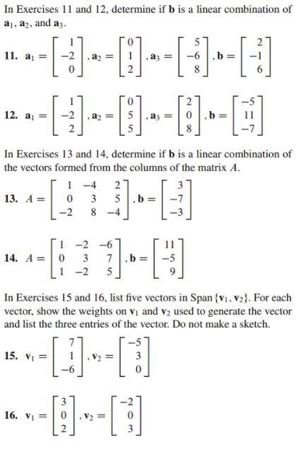 Solved In Exercises 11 and 12. determine if b is a linear | Chegg.com