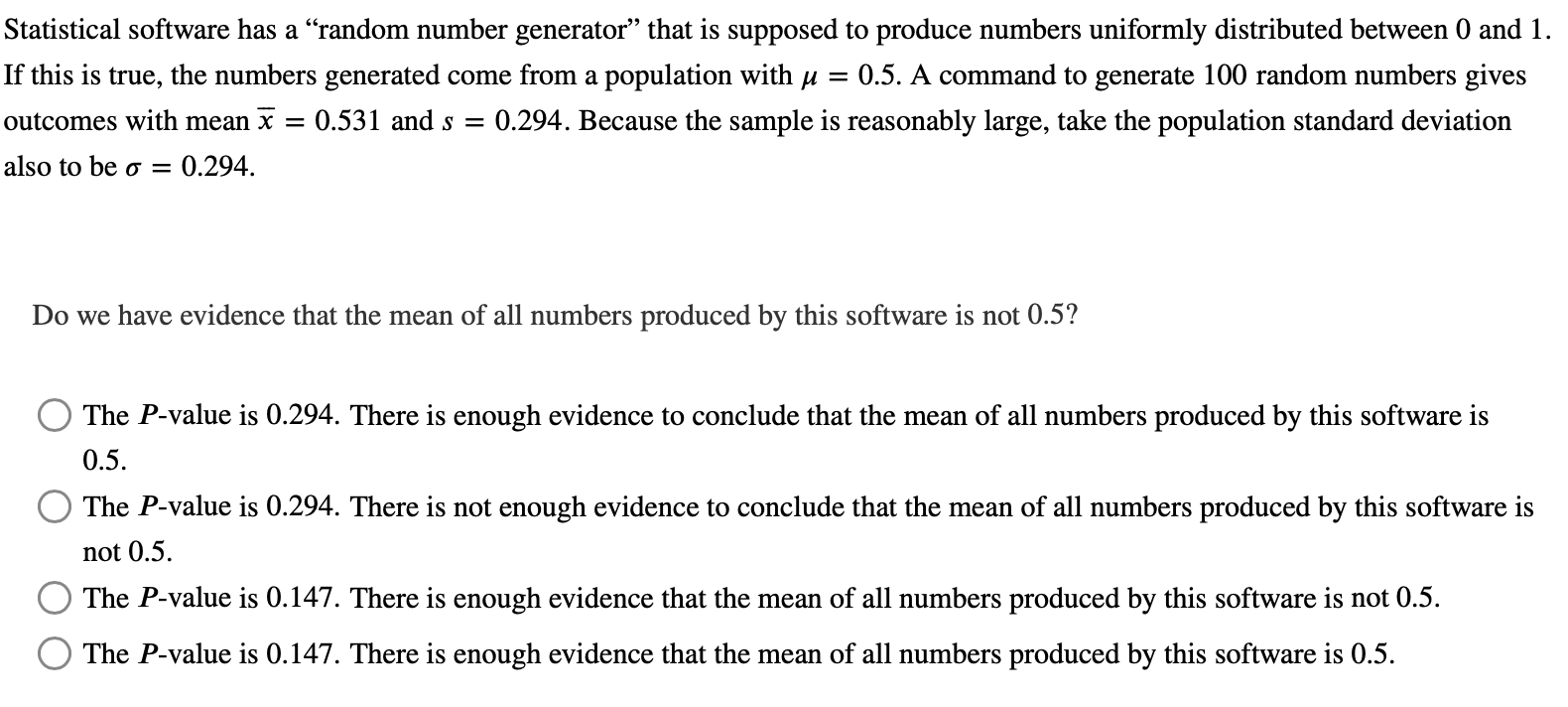 Solved Statistical software has a "random number generator" | Chegg.com
