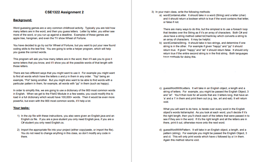 Solved CSE1322 Assignment 2 3) In your main class, write the | Chegg.com