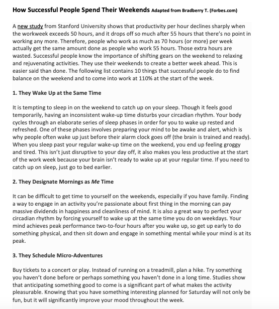 How Successful People Spend Their Weekends Adapted | Chegg.com