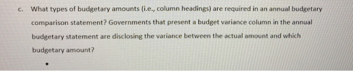 Solved c. What types of budgetary amounts (i.e., column | Chegg.com