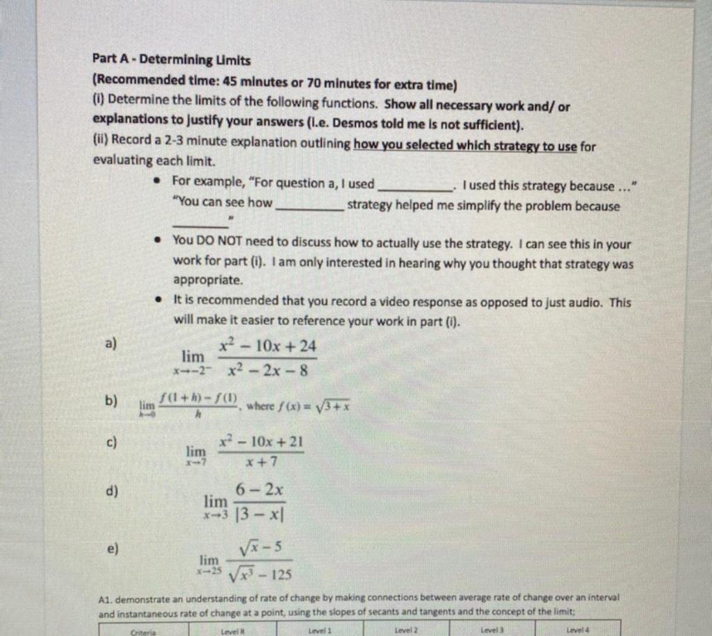 Solved Part A - Determining Limits (Recommended time: 45 | Chegg.com