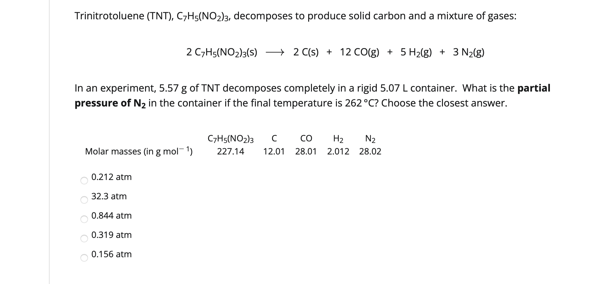 Solved Trinitrotoluene (TNT), \\( \\mathrm{C}_{7} | Chegg.com