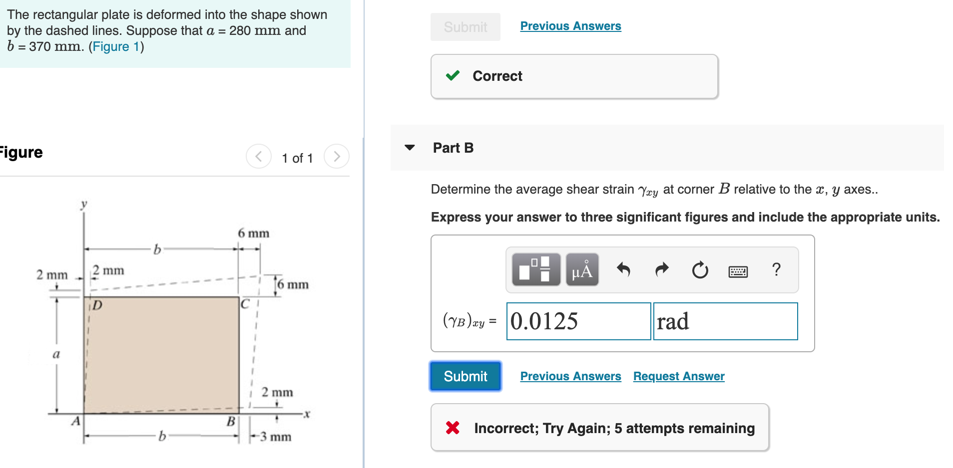 Solved The rectangular plate is deformed into the shape | Chegg.com