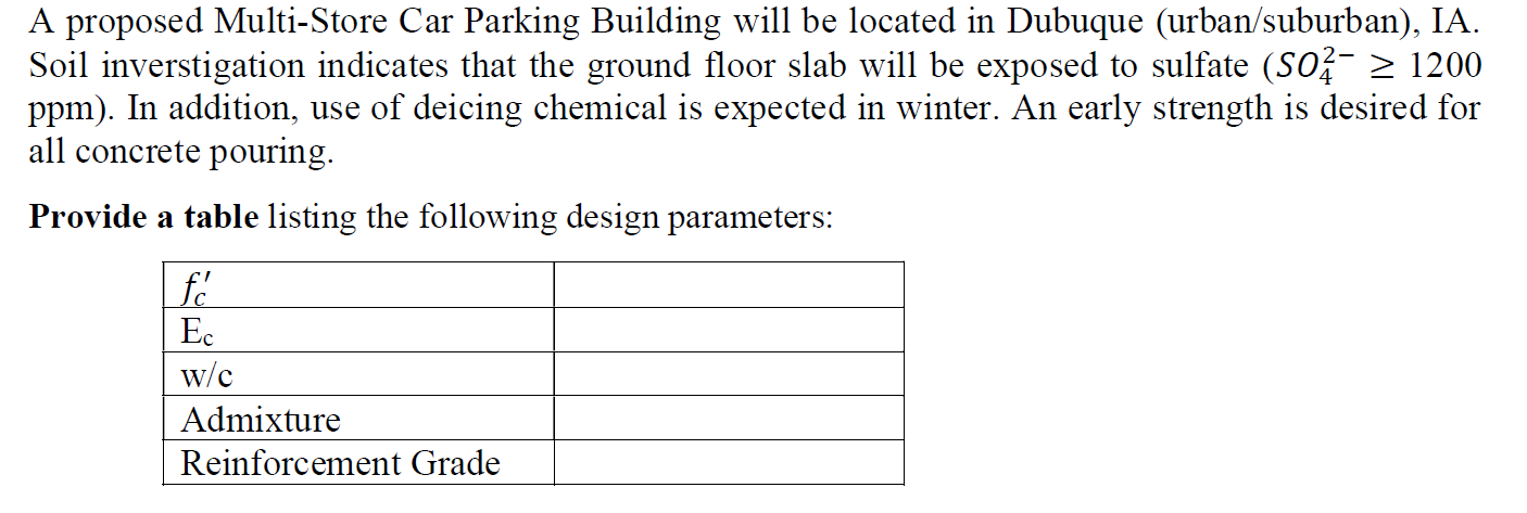 Solved A proposed Multi-Store Car Parking Building will be | Chegg.com