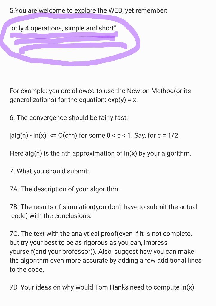 How to compute the natural logarithm of a given | Chegg.com