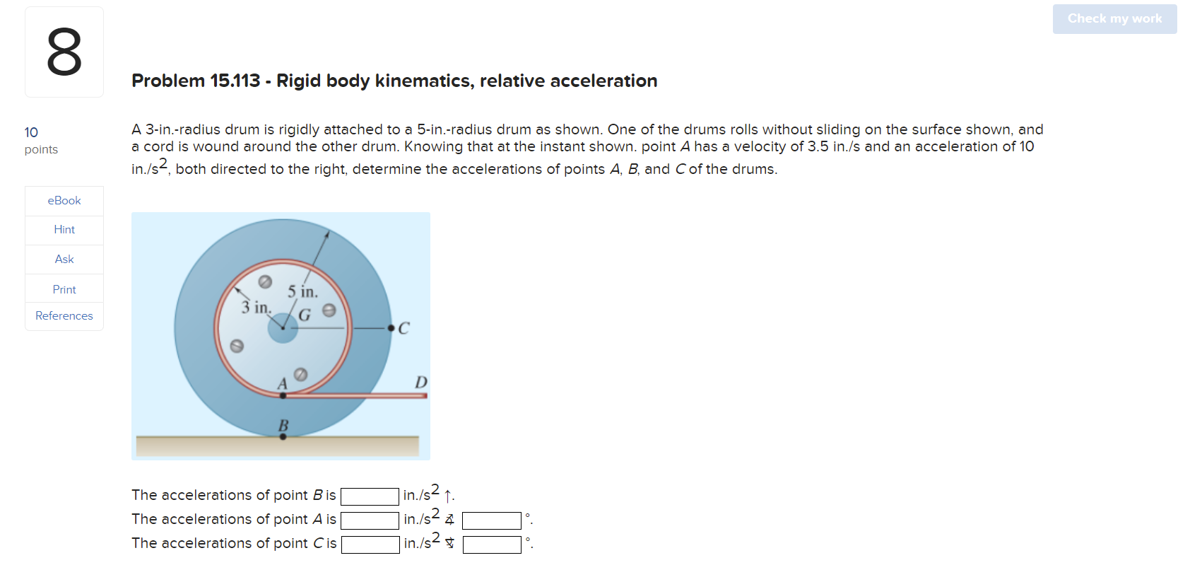 Solved A 3-in.-radius drum is rigidly attached to a | Chegg.com