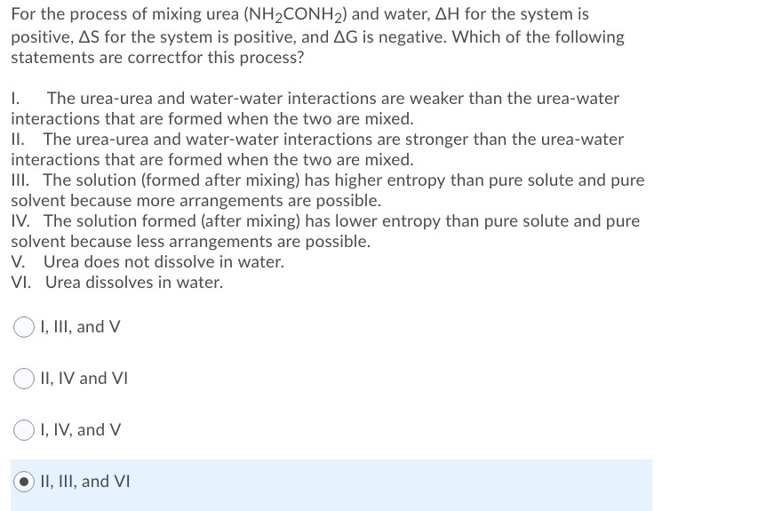 Solved For the process of mixing urea (NH2CONH2) and water, | Chegg.com