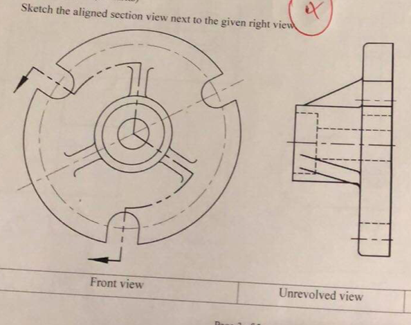 Solved Sketch the aligned section view next to the given | Chegg.com