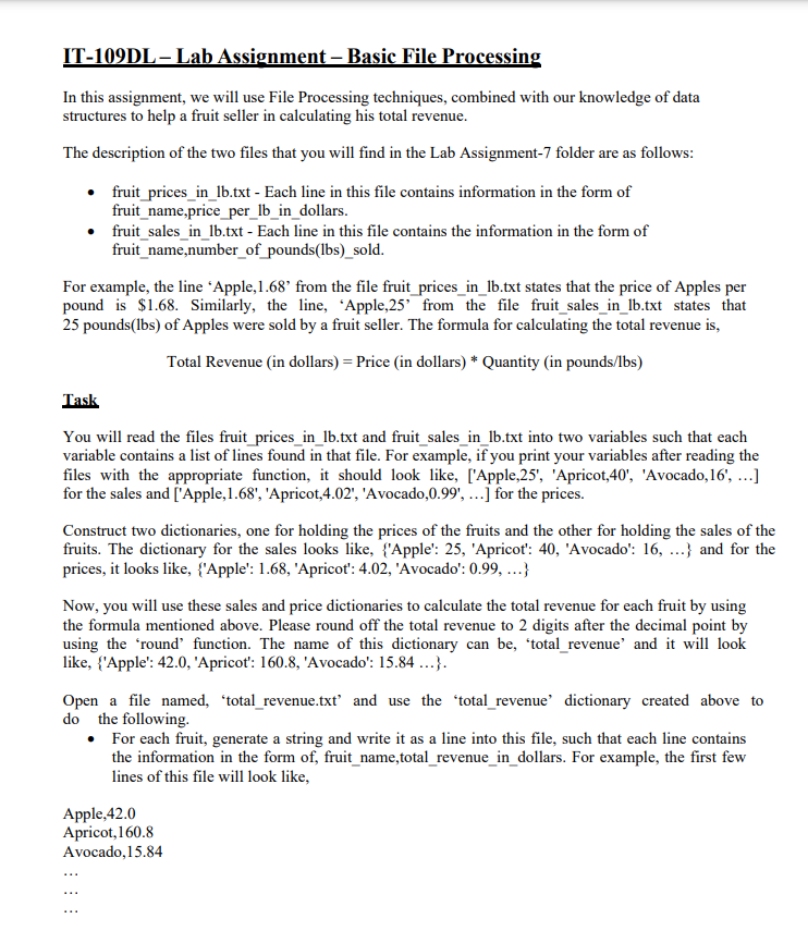Solved IT-109DL- Lab Assignment - Basic File Processing In | Chegg.com