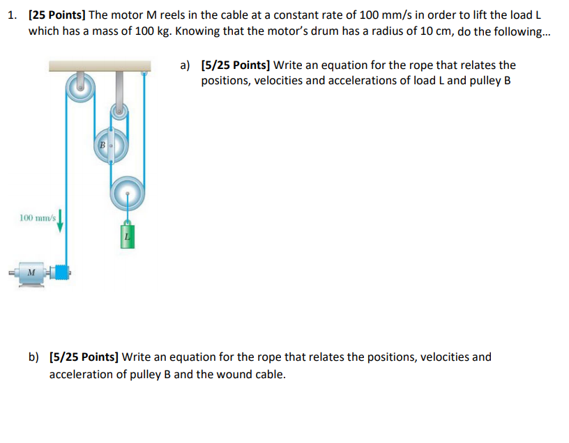 Solved 1. (25 Points] The motor M reels in the cable at a | Chegg.com