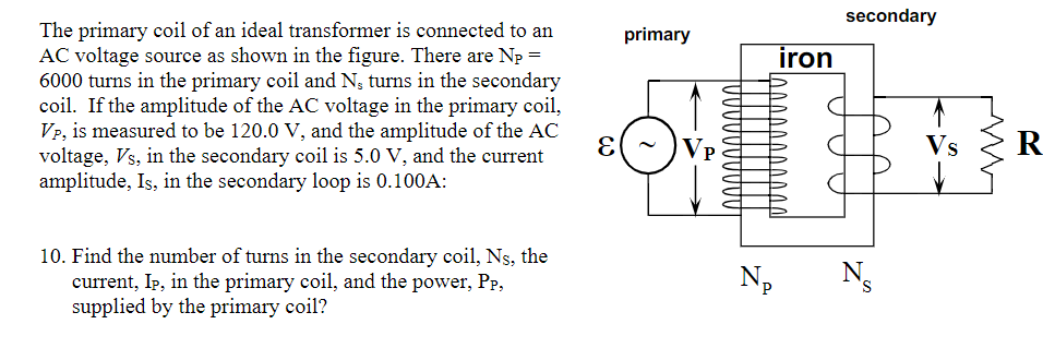 Solved secondary primary iron The primary coil of an ideal | Chegg.com
