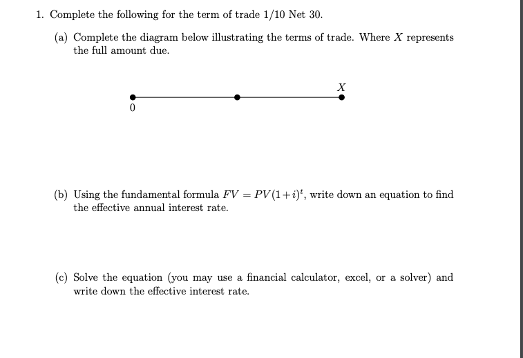 Solved 1. Complete the following for the term of trade 1/10 | Chegg.com