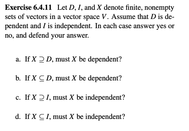 Solved Exercise 6.4.11 Let D,I, and X denote finite, | Chegg.com