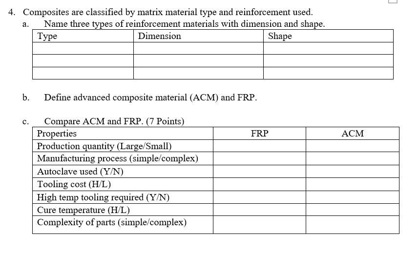 Solved ] 4. Composites are classified by matrix material | Chegg.com
