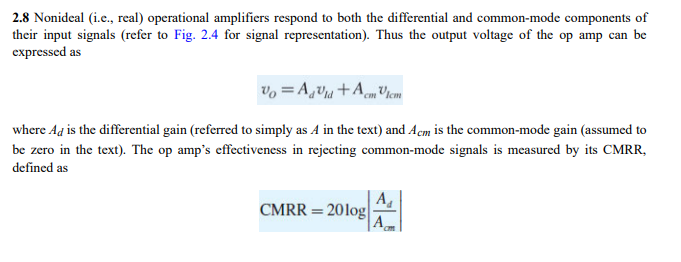Solved 2.8 Nonideal (i.e., real) operational amplifiers | Chegg.com