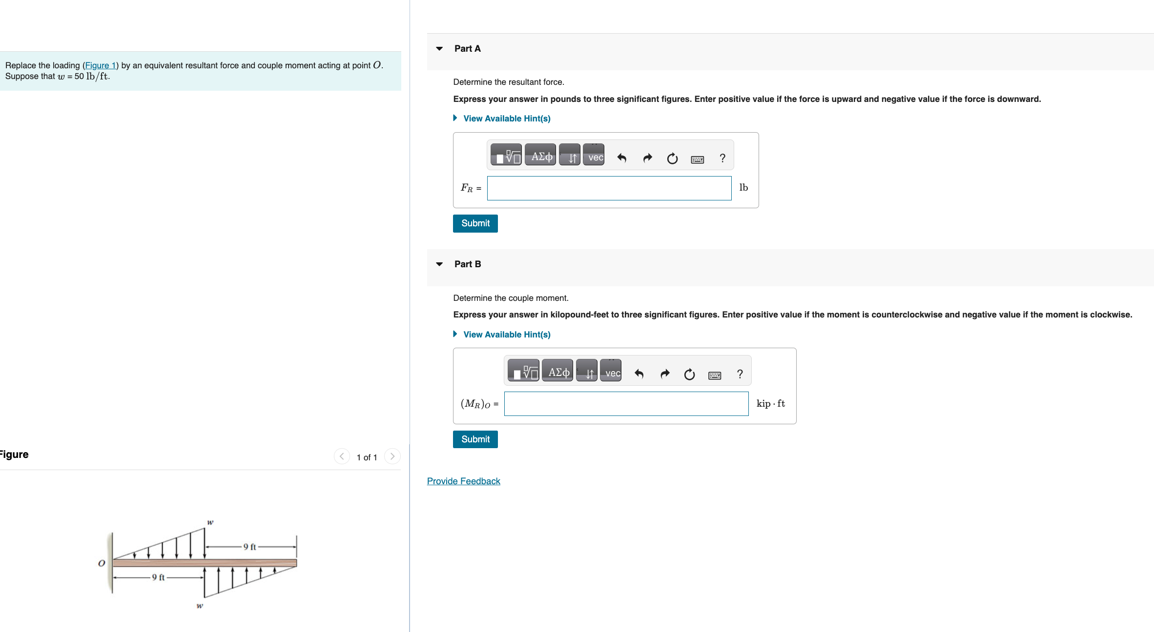 Solved Replace the loading (Figure 1) ﻿by an equivalent | Chegg.com