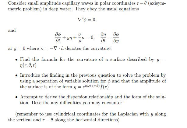 Solved Consider small amplitude capillary waves in polar | Chegg.com