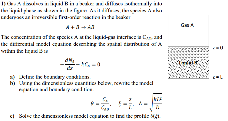 Solved 1) Gas A dissolves in liquid B in a beaker and | Chegg.com