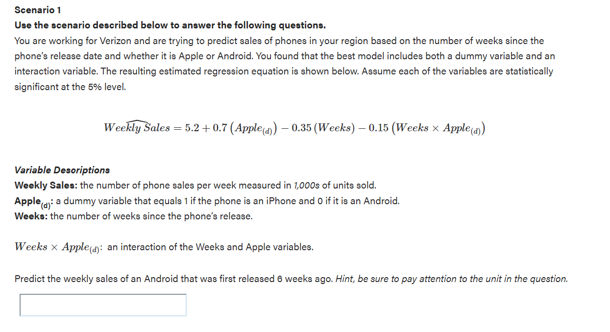 Solved Scenario 1 Use the scenario described below to answer | Chegg.com