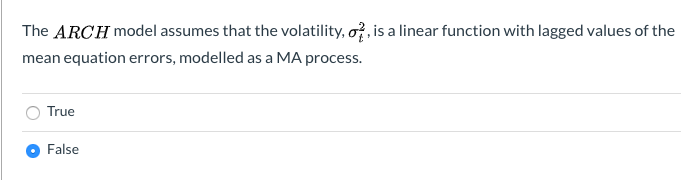 Solved The ARCH model assumes that the volatility, o, is a | Chegg.com