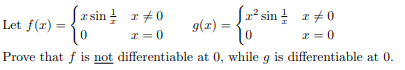 Solved Let f(x) = ﻿xsin(1/x) ﻿when x does not equal 0, ﻿and | Chegg.com