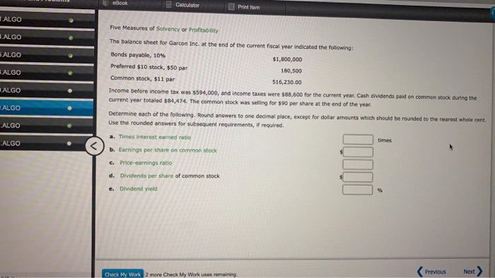 Solved eBook Calculator Print Item ALGO Five Measures of | Chegg.com