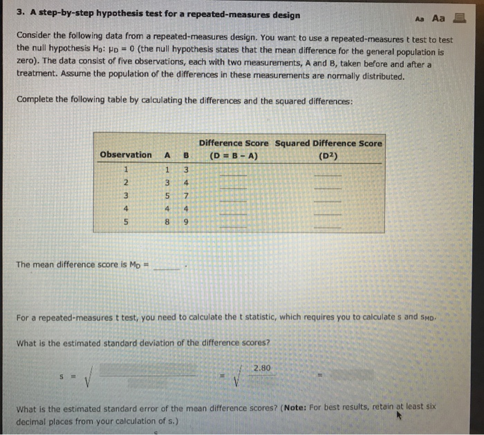 Solved Consider the following data from a repeated-measures | Chegg.com