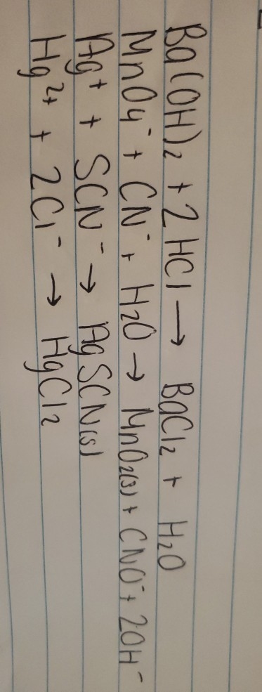 Solved Ba(OH)2 + 2HCl → BaCl2 + H₂O MnO4 + CN + H2O → MnO | Chegg.com
