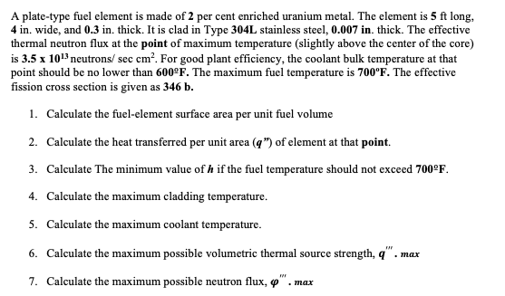 Solved A plate-type fuel element is made of 2 per cent | Chegg.com