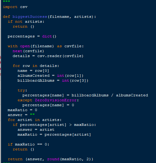 Solved Please solve in Python: Question: CSV File: Artist | Chegg.com