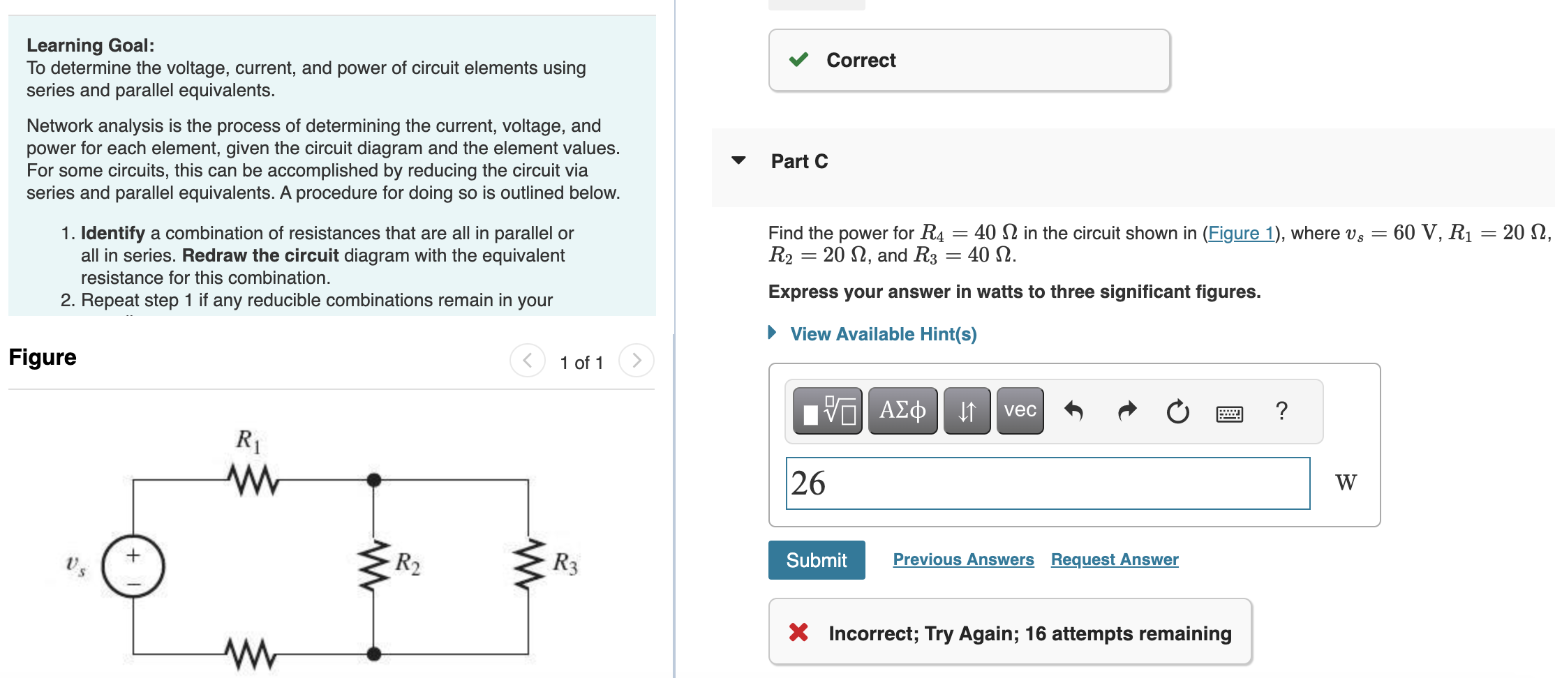 Solved Learning Goal: To determine the voltage, current, and | Chegg.com