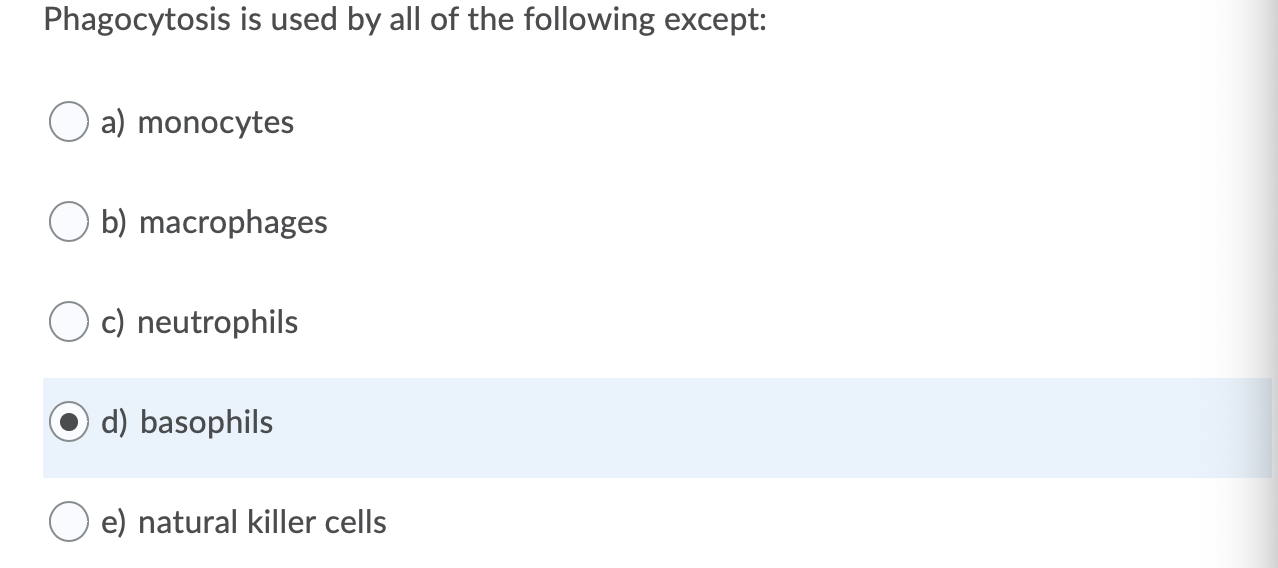 Solved Phagocytosis is used by all of the following except: | Chegg.com