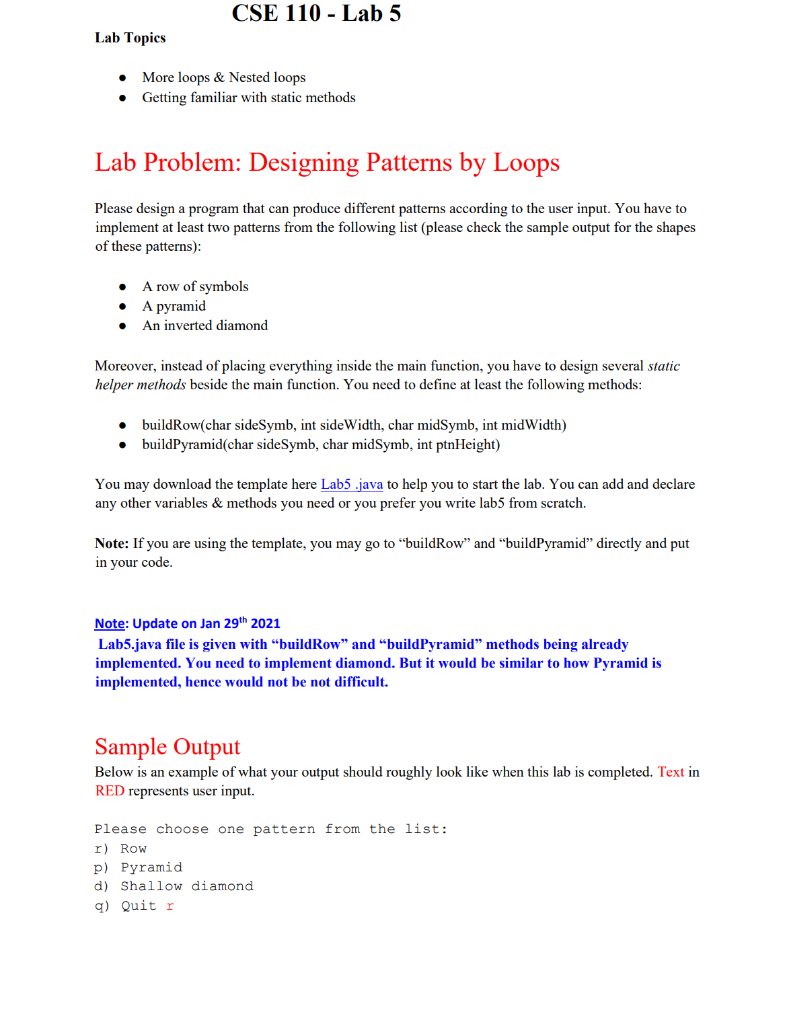 Solved CSE 110 - Lab 5 Lab Topics . More loops & Nested | Chegg.com