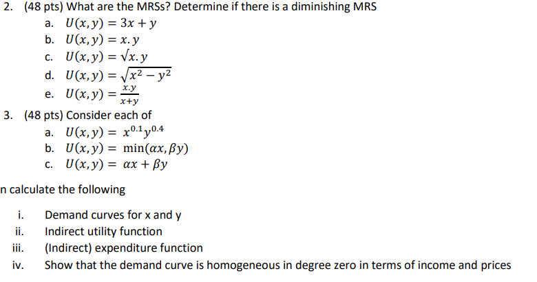 Solved 2. (48 pts) What are the MRSs? Determine if there is | Chegg.com