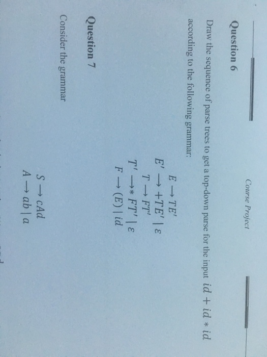 Solved Draw the sequence of parse trees to get a top-down | Chegg.com