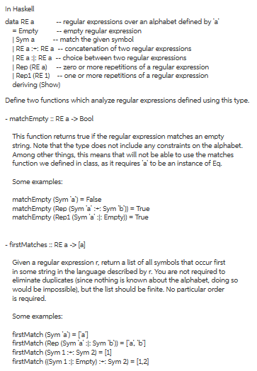 In Haskell data RE a - regular expressions over an | Chegg.com