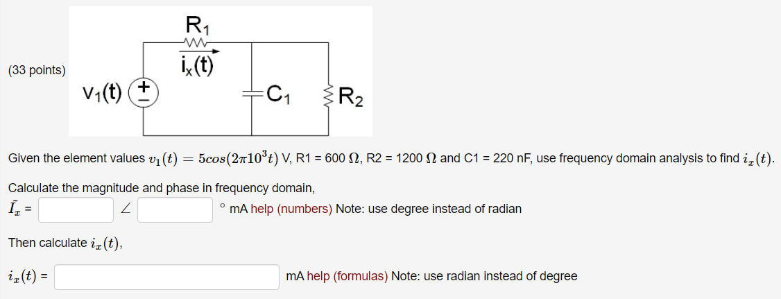 Solved (33 points) Given the element values | Chegg.com