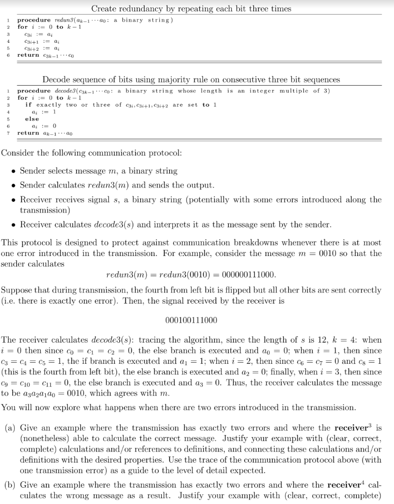 Solved Create redundancy by repeating each bit three times 1 | Chegg.com