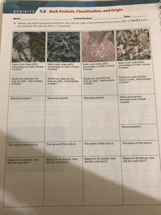 Solved 5.6 Rock Analysis, Classification, and Origin | Chegg.com